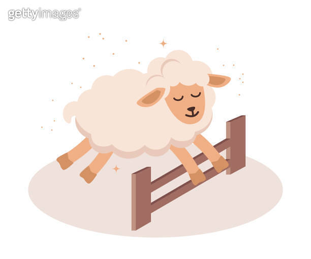 Sheep jumping over the fence. Cute sleeping sheep. Poster about sleep ...