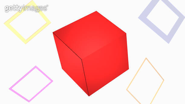 3D geometric red square shape on a white background. Mathematical ...