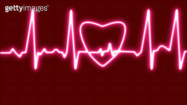 Red heartbeat with love shaped isolated on grid background. Medical ...