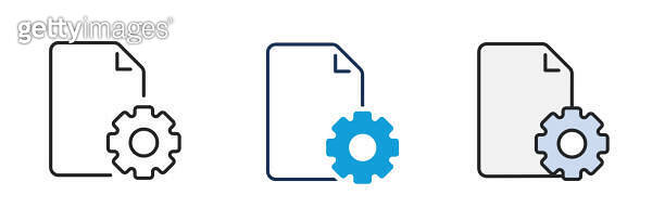 File setup icon. Document and cogwheel Line, glyph and filled outline ...