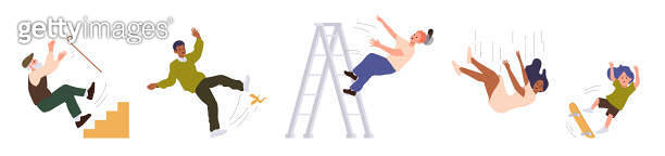 People cartoon characters falling down because of stumbling, skating ...