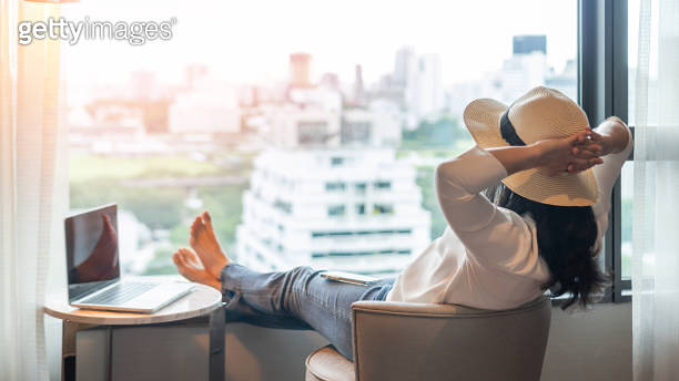 Work-Life balance, life quality, work from home and travel concept with ...