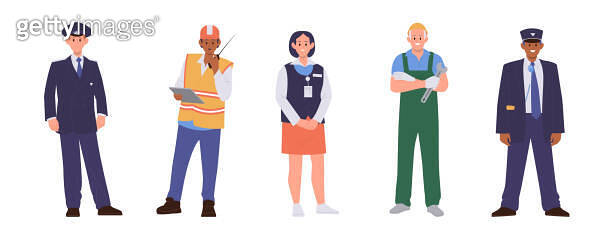 Isolated set of people train worker staff cartoon character wearing ...