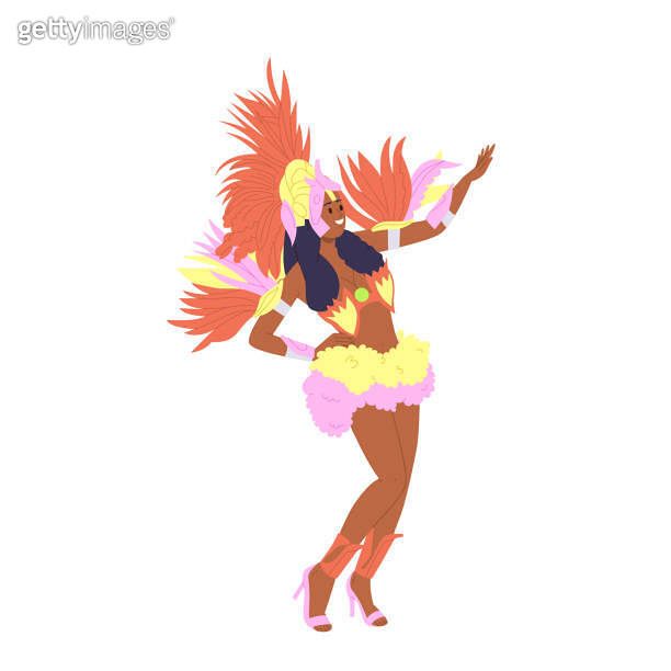 Brazilian carnival female samba dancer wearing festive costume moving ...
