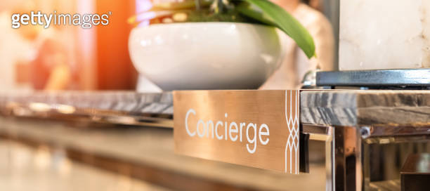 Concierge service, reception desk counter at frontdesk of hotel with ...