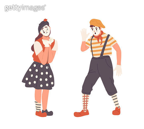 Man and woman mime cartoon characters performing street comedy ...