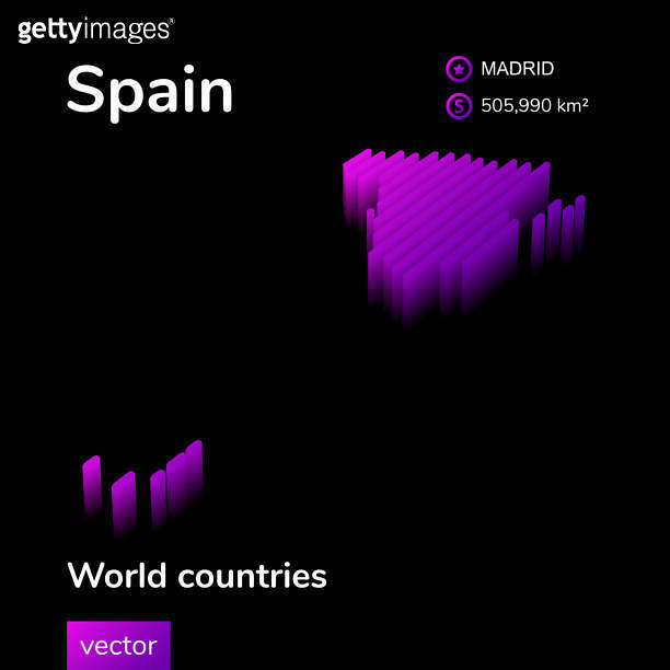 Spain 3D map. Stylized neon digital isometric striped vector Map in ...