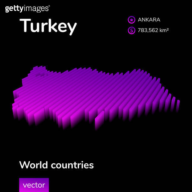 Turkey 3D map. Stylized neon digital isometric striped vector Map of ...