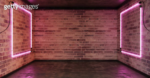 square room and wall square neon sign frame Neon sign on cement wall ...