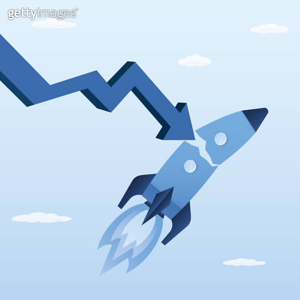 Falling graph shatters rocket taking off. Failed startup collapses due ...