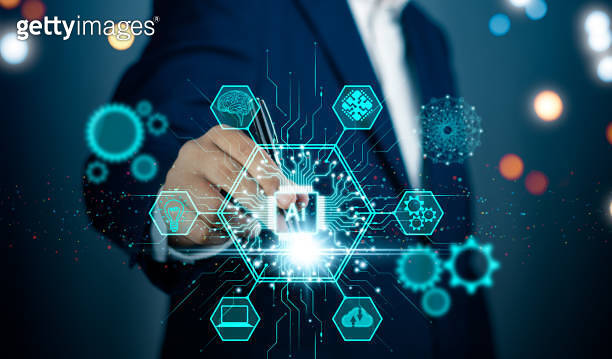 Ai technology, Artificial Intelligence, Businessman using smart robot AI for data analysis ...