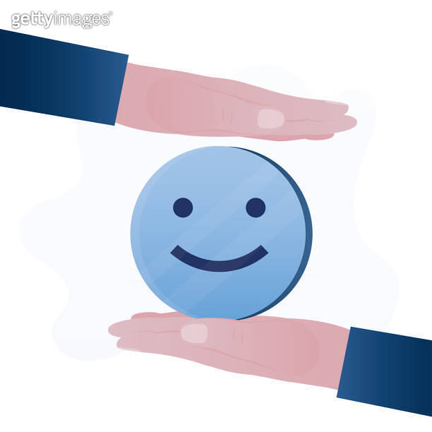 Hands holding and protecting positive emoji. Motivation, keeping a good ...