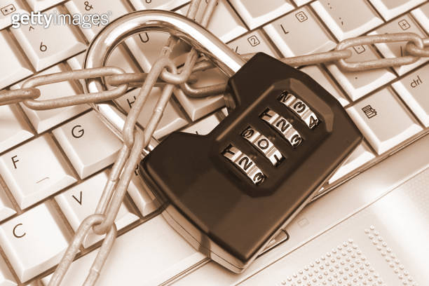 Padlock with numbers 2023 and chain on computer keyboard. 이미지 ...