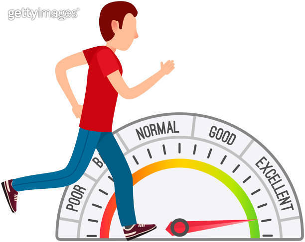 Running person and scale from poor speed to excellent, sport and ...
