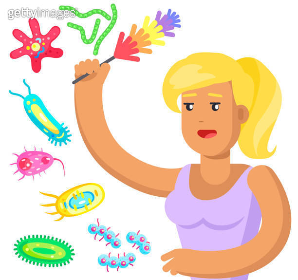 Home cleaning poster with housekeeping woman. Lady with pipidaster in ...