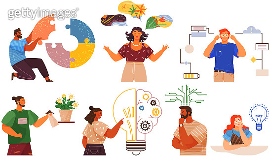 Mindset types set structural, analytical, logical and creative artistic ...