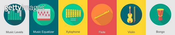 A set of 6 music icons as music levels, music equalizer, xylophone ...