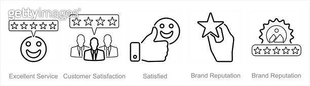 A set of 5 customer service icons as excellent service, customer ...