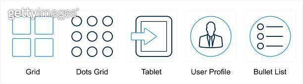 A set of 5 mix icons as grid, dots grid, tablet 이미지 (1474123908) - 게티이미지뱅크