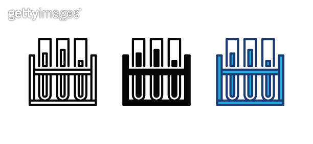 Laboratory test tube icons set. Lab flask rack icon symbol in line and ...