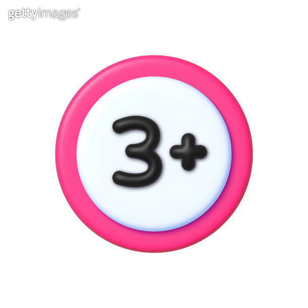 3 plus icon in 3d style. Vector under three years prohibition sign ...