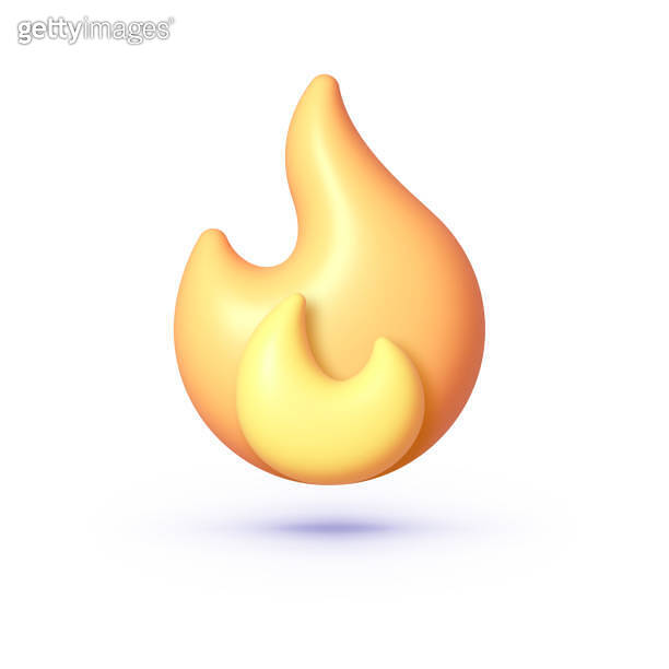 3d fire in cartoon style on white background. Abstract illustration ...