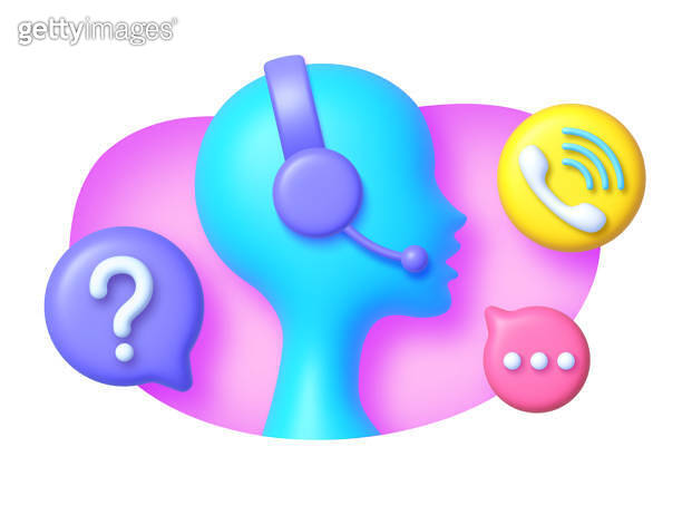 Operator 3d in cartoon style. Customer service, call center, hotline ...