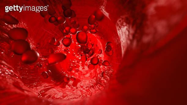 Blood vessels which red objects or molecules move. Science and medicine ...