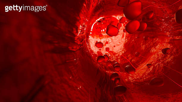 Blood vessels which red objects or molecules move. Science and medicine ...