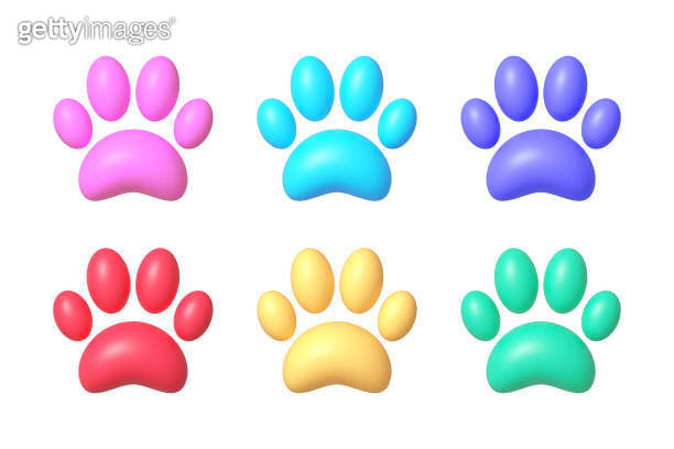 Paw 3d set on white background. Dog, puppy, cat, bear, wolf silhouette ...