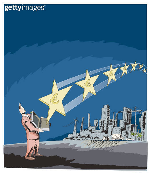 The EU symbol stars and the euro symbol go in the man's bag (1849635715 ...