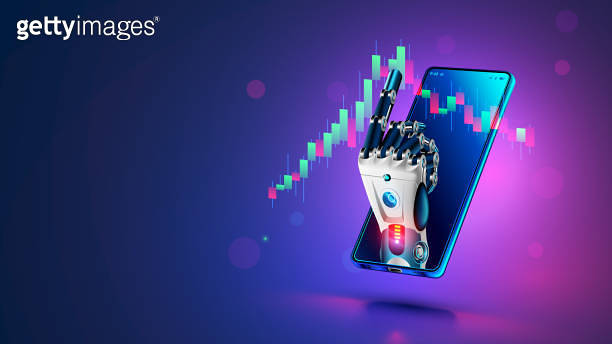 Robot trader. AI for automation trading on stock market. Hand robot ...