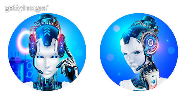 Avatar robot woman chatbot. Round icon of face of AI in image humanoid ...