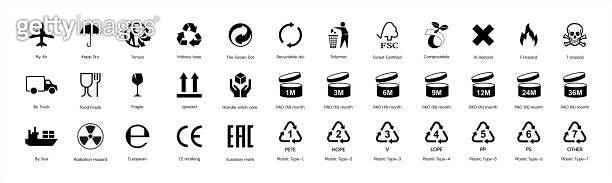 A set of manipulation symbols for packaging cargo products and goods ...