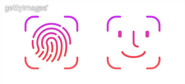 Touch ID and Face ID on mobile device vector icon. Vector illustration. 이미지 (1713783450) - 게티이미지뱅크