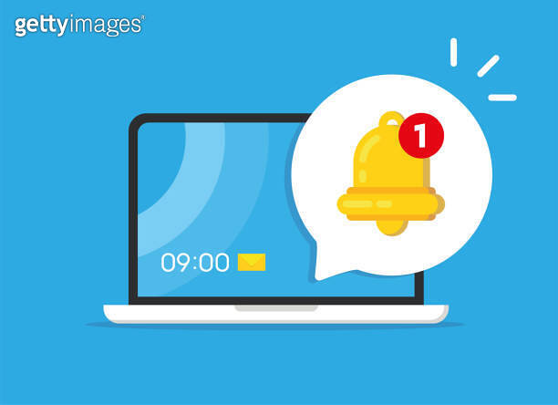 New notification on laptop screen. Unread notification message bubble ...