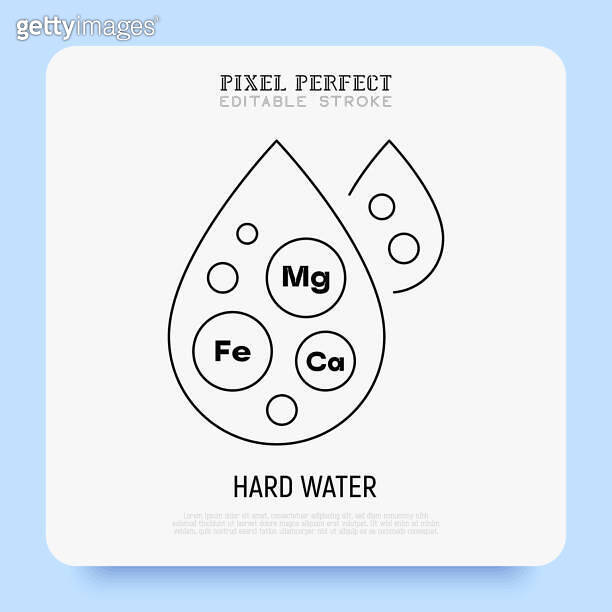 Hard water thin line icon. Water drop with minerals. Editable stroke ...