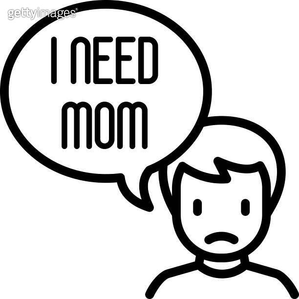 Orphan thin line icon, sad child with speech bubble 'Need mom'. Modern ...