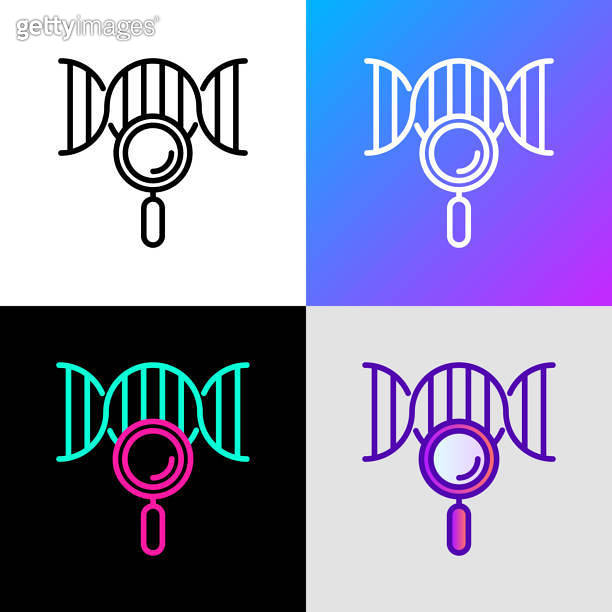 DNA test thin line icon. Genetic test. DNA chain under magnifying glass ...