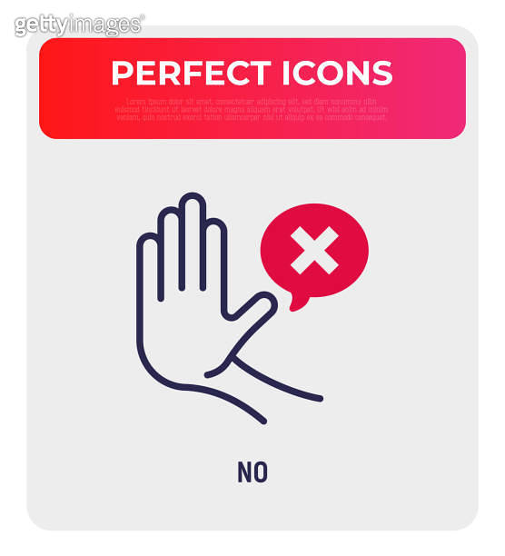 Warning symbol. Stop hand gesture and speech bubble with cross mark ...