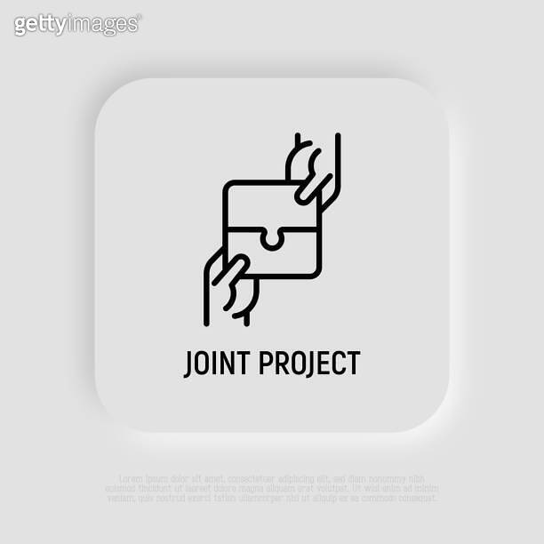 Joint project thin line icon. Teamwork, business cooperation ...