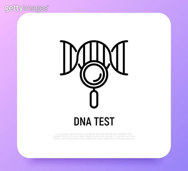 DNA test thin line icon. Genetic test. DNA chain under magnifying glass ...