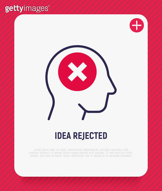 Idea rejected: man with cross mark in head. Thin line icon. Negative ...