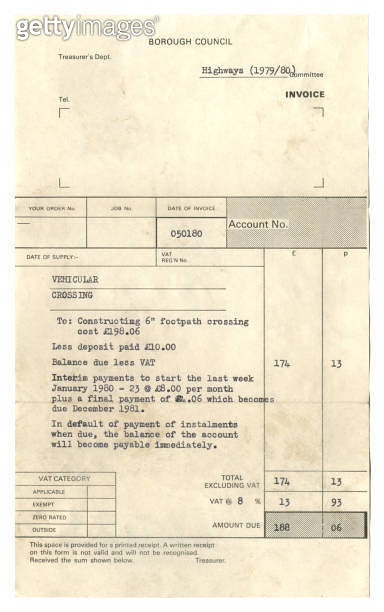 Invoice from a Borough Council for driveway entrance across pavement ...