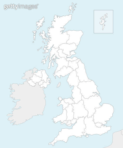 Vector blank map of UK with administrative divisions, and neighbouring ...