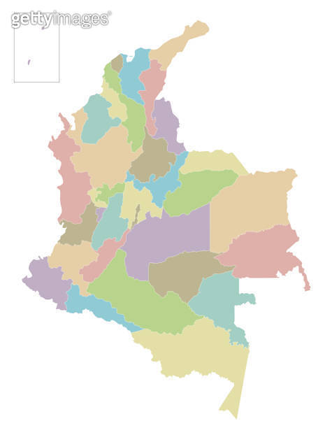 Vector blank map of Colombia with departments, capital region and ...