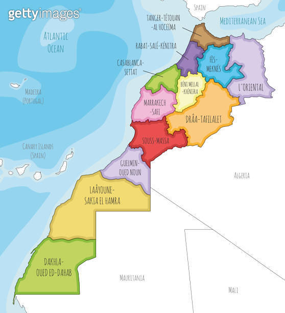 Vector illustrated map of Morocco with regions and administrative ...
