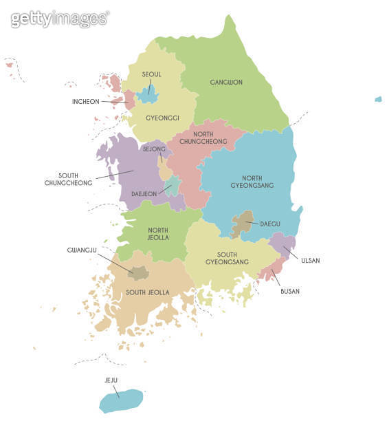 Vector map of South Korea with provinces, metropolitan cities and ...