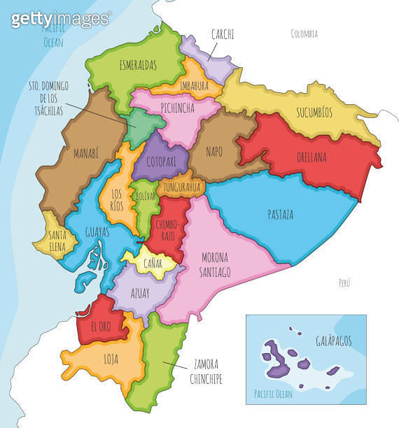 Vector illustrated map of Ecuador with provinces and administrative ...