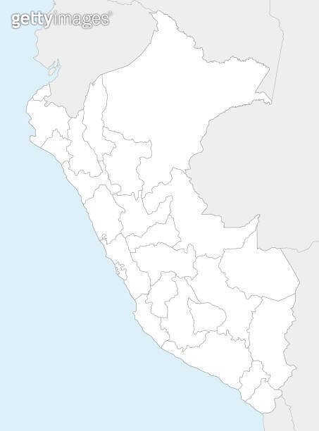 Vector blank map of Peru with departments, provinces and administrative ...